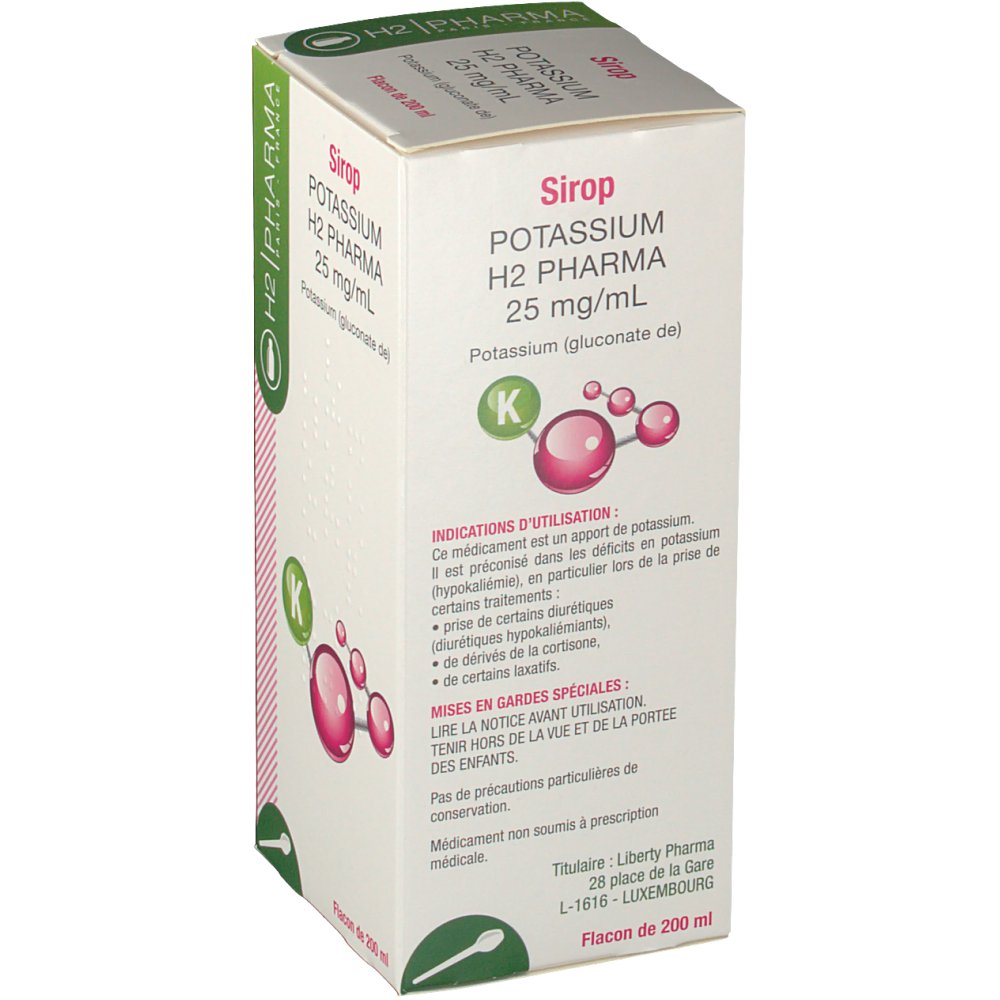 Sirop Potassium 25 mg/ml H2 Pharma - shop-pharmacie.fr