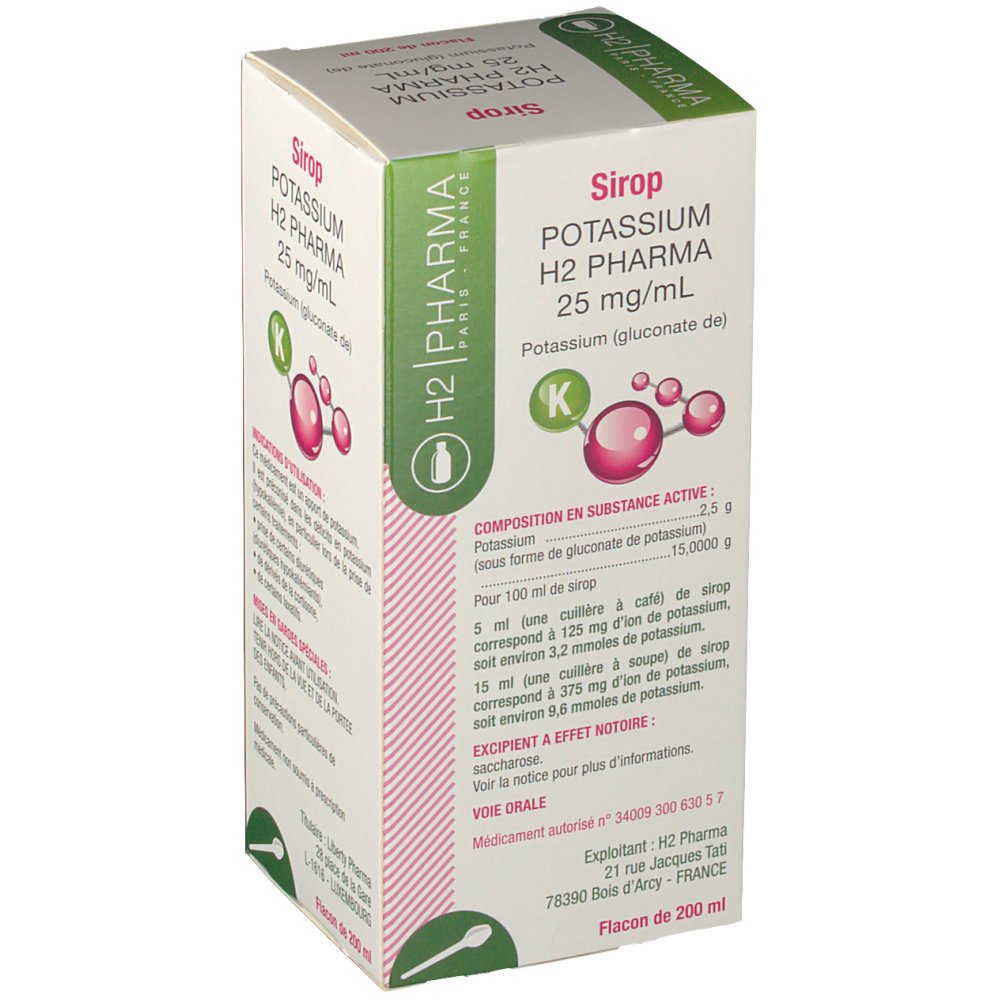 Sirop Potassium 25 mg/ml H2 Pharma - shop-pharmacie.fr